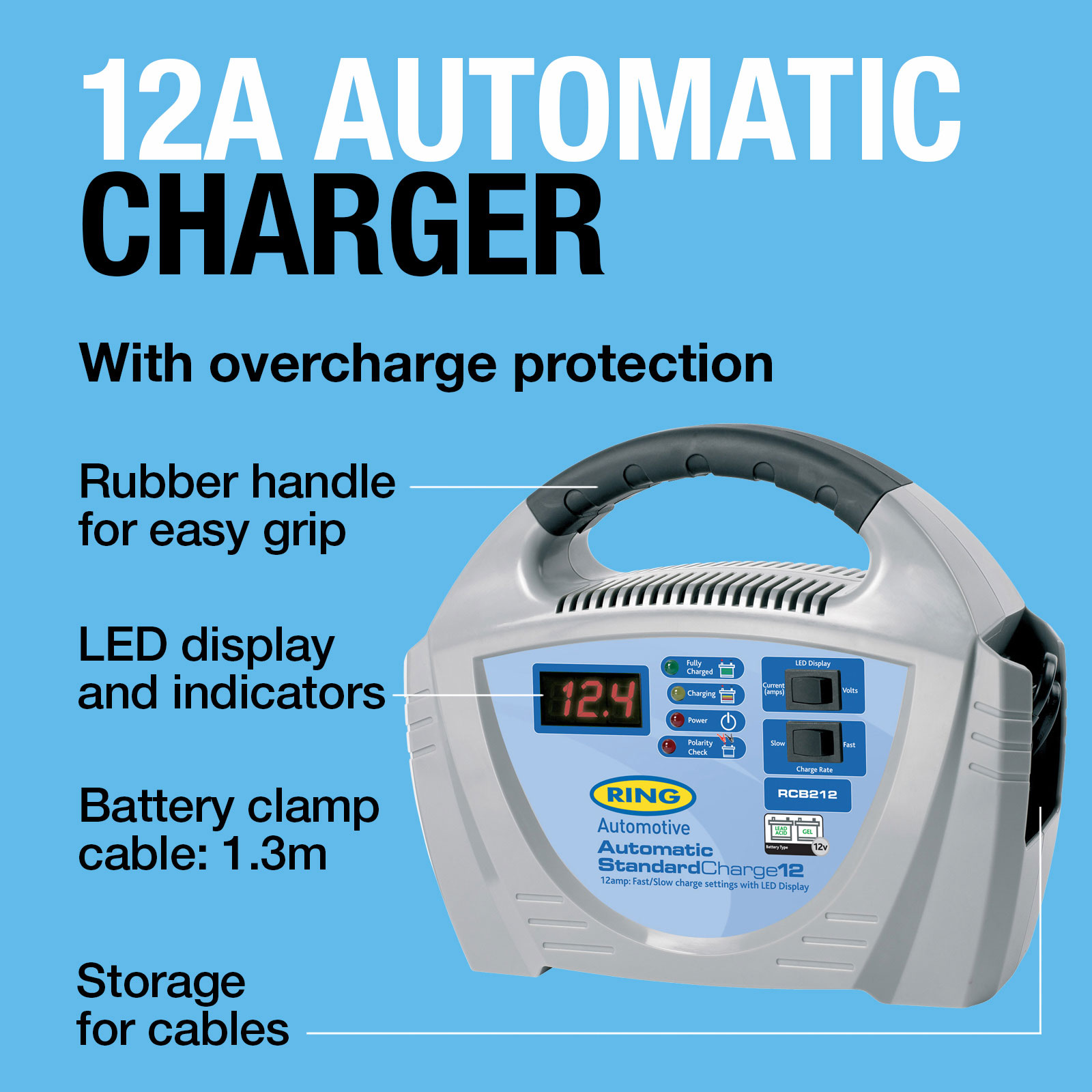 12A Fully Automatic Battery Charger | RCB212/RECB212 | Ring