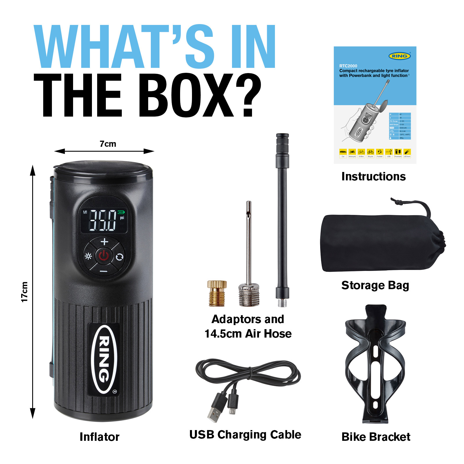 Ring Automotive: RING HANDHELD RECHARGEABLE INFLATOR- RTC2000