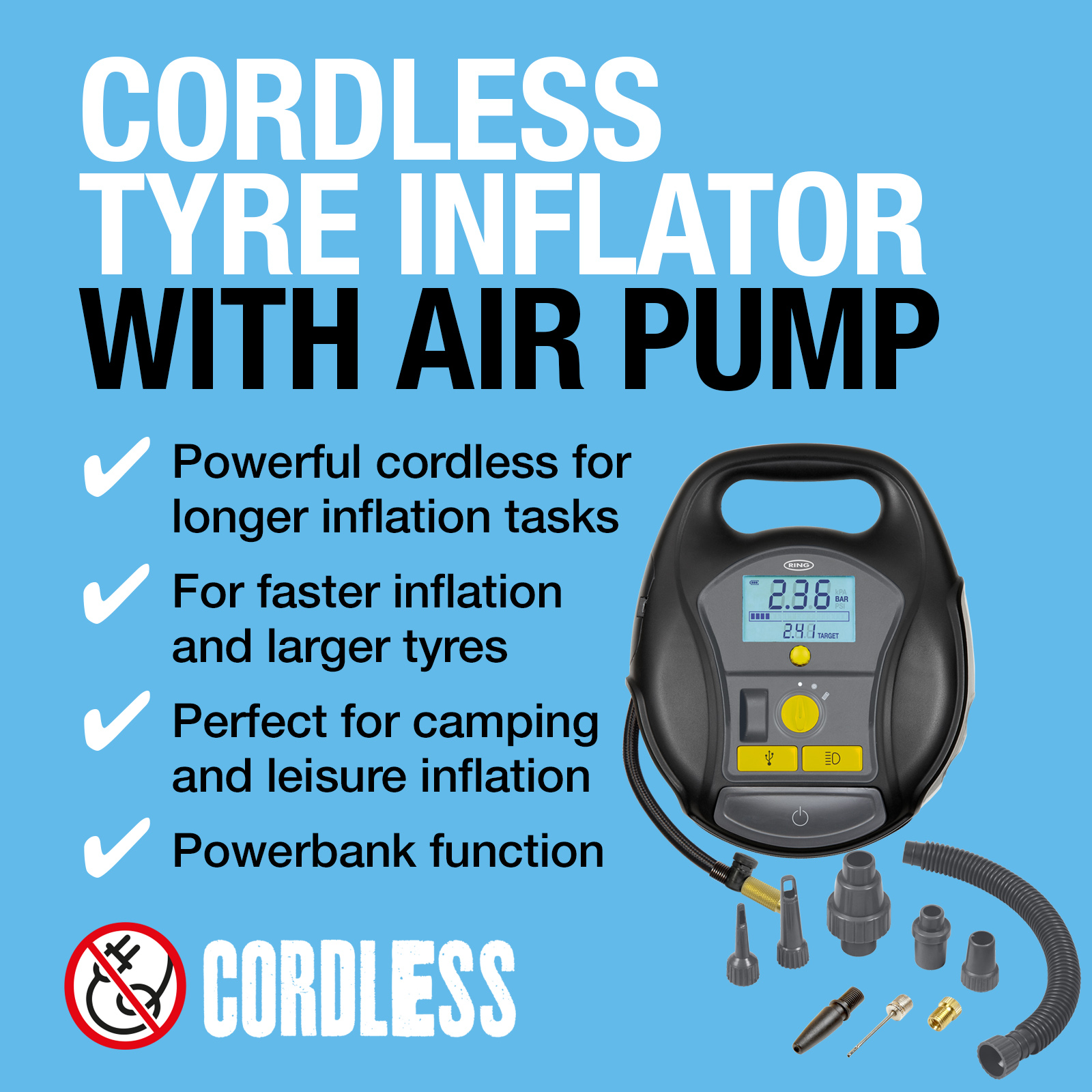 RTC6000 Cordless Tyre Inflator and Air Pump | Ring Automotive