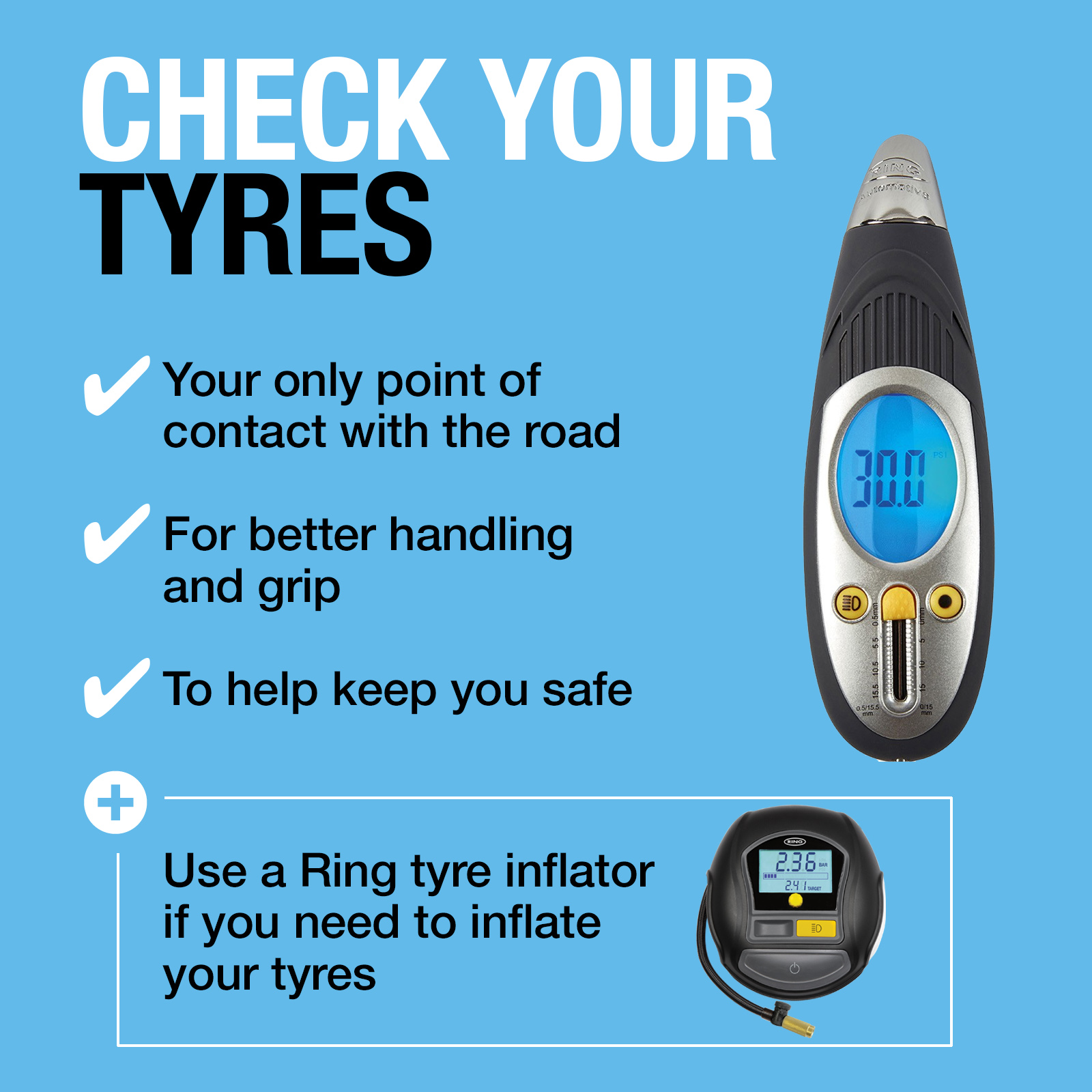 RTG6 Digital Tyre and Tread Depth Gauge | Ring Automotive